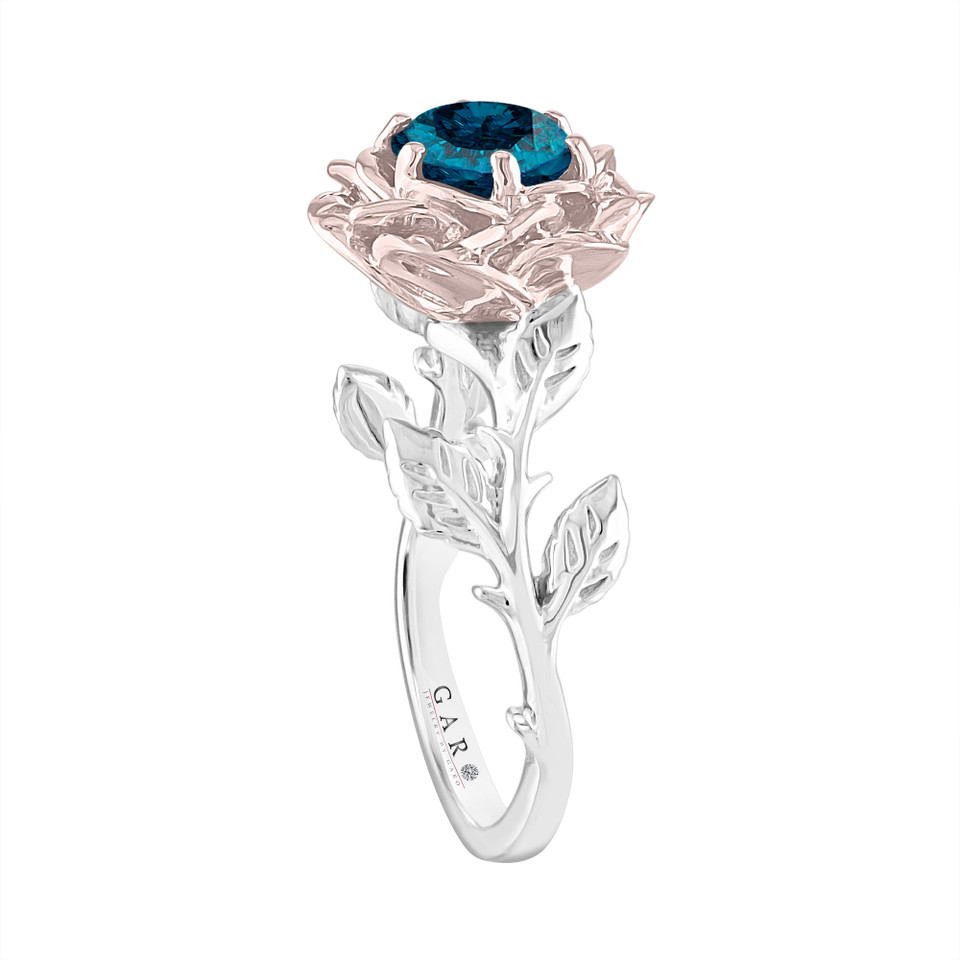 Custom Order 1.22 Carat Blue Diamond Engagement Ring, Rose Flower Ring ...