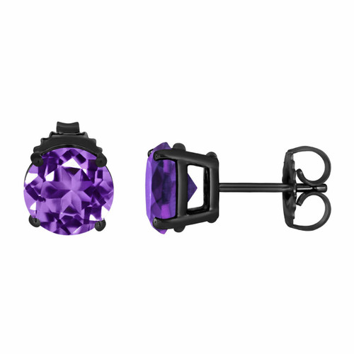 Amethyst Stud Earrings Vintage Style 14K Black Gold 2.00 Carat Handmade Birthstone