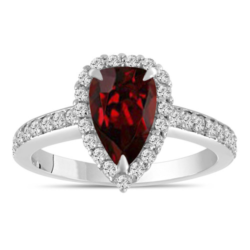 2 Carat Pear Shaped Garnet Engagement Ring, Garnet and Diamonds Wedding ...