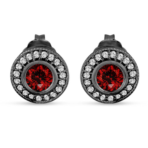 Red Diamond Earrings, Fancy Red Diamonds Halo Earrings, Vintage Diamond ...