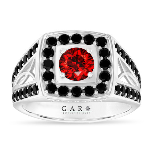 2.81 Carat Red Diamond Mens Ring, Unique Halo Wedding Ring 14K White ...