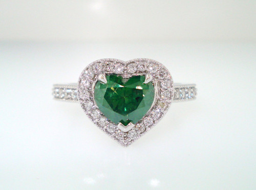 Heart Shaped Green Diamond Engagement Ring 1.80 Carat 14K White Gold ...