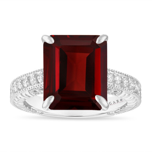 7.20 Carat Garnet Emerald Cut Engagement Ring 14k White Gold Vintage ...