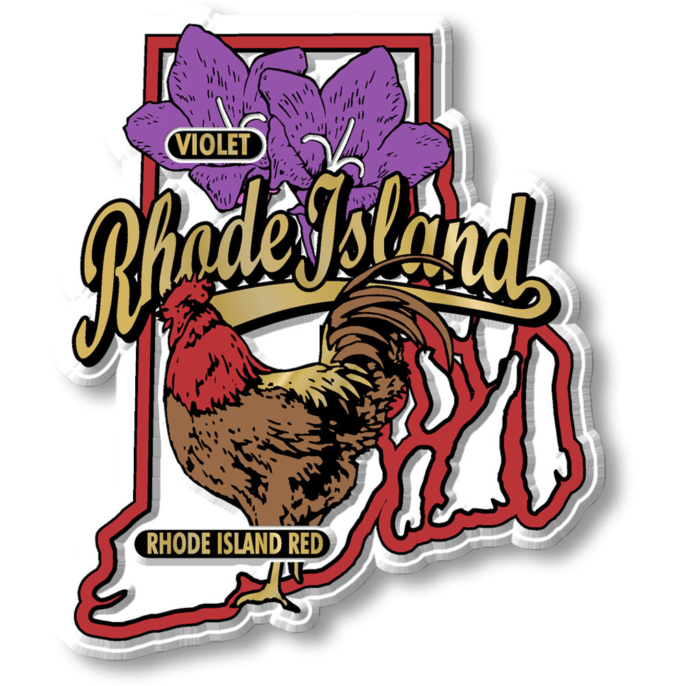 Rhode Island State Bird & Flower Map Magnet design features a Rhode ...