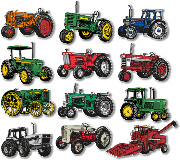 Set of Twelve Farm Tractor Magnets by ClassicMagnets.com