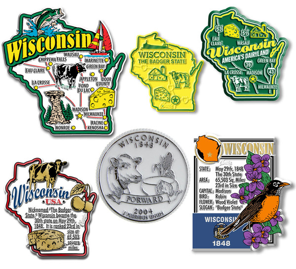 Wisconsin Six-Piece State Magnet Set - ClassicMagnets.com