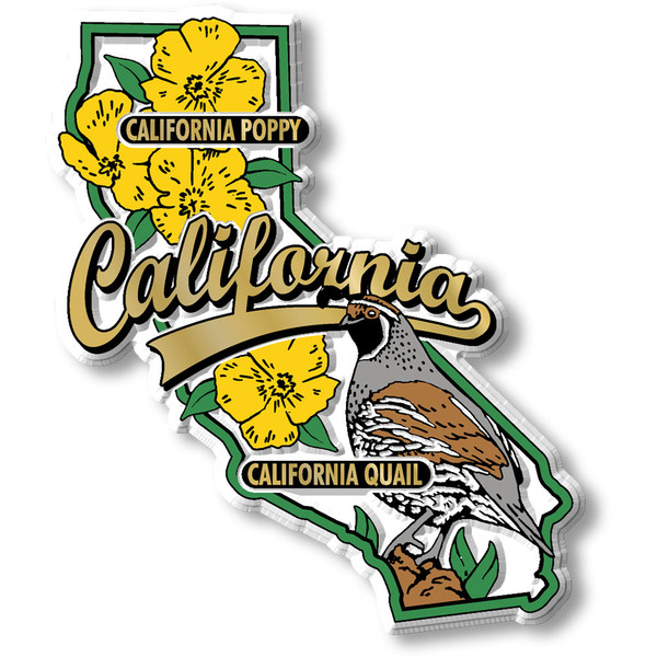 California State Bird and Flower Map Magnet by Classic Magnets