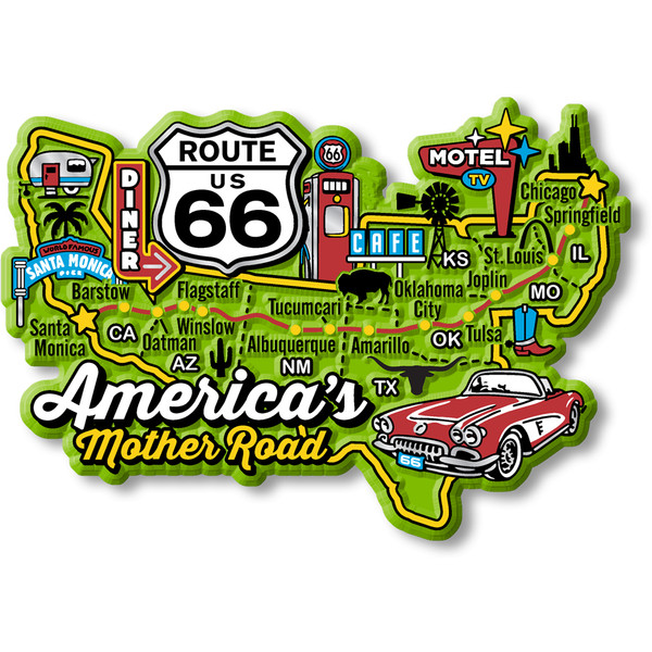 Route 66 America's Mother Road Map Magnet - ClassicMagnets.com