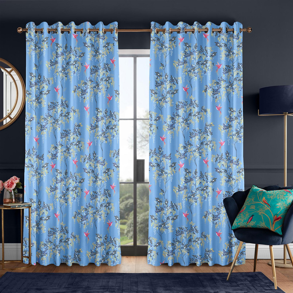 Hummingbird Cornflower Blue Curtains by Sara Miller