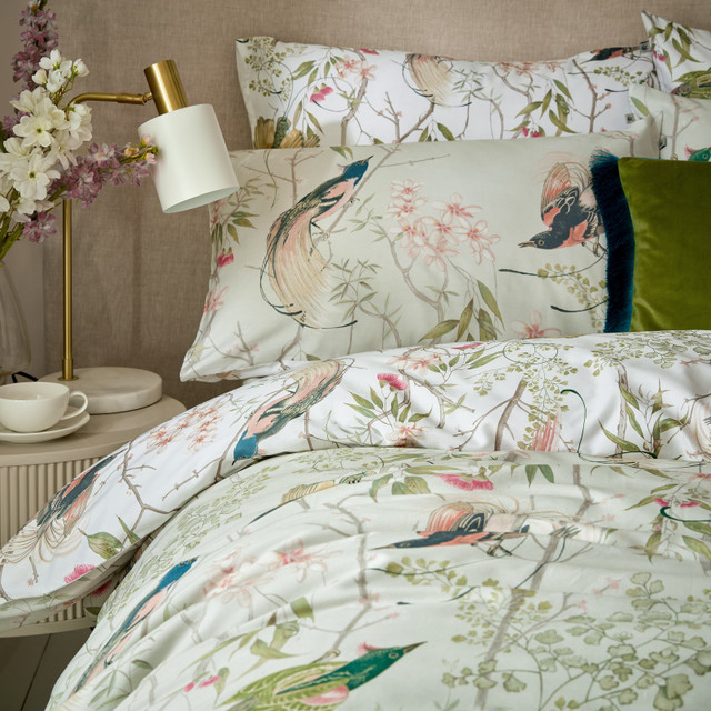 Clavering Birds Sage Green Duvet Cover Set | Green | Graham & Brown