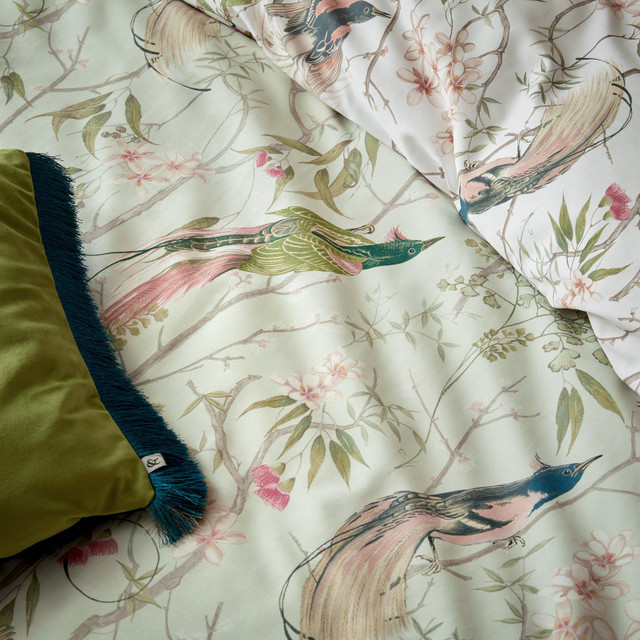 Clavering Birds Sage Green Duvet Cover Set | Green | Graham & Brown