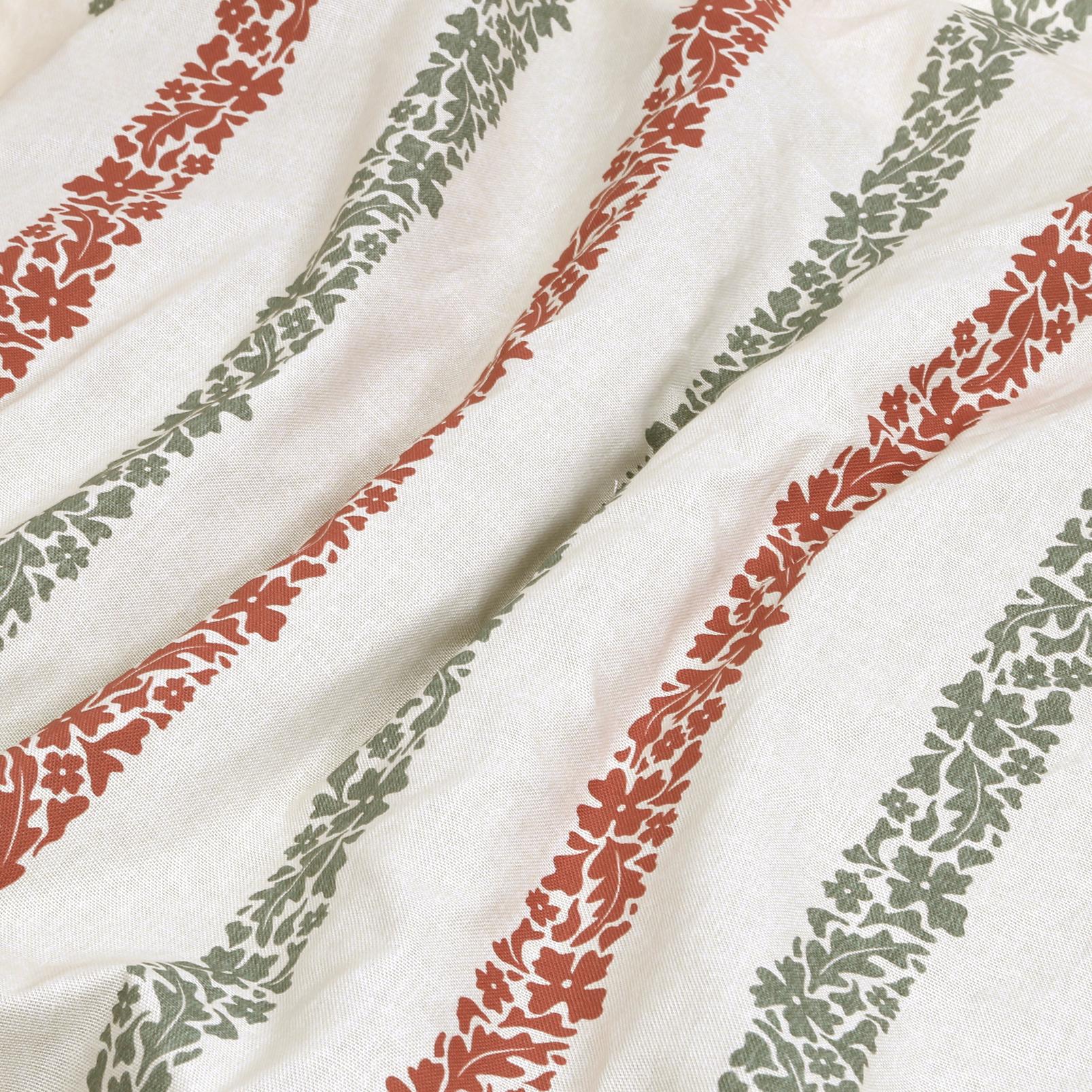 Floral Boheme Stripe Red and Green Curtain