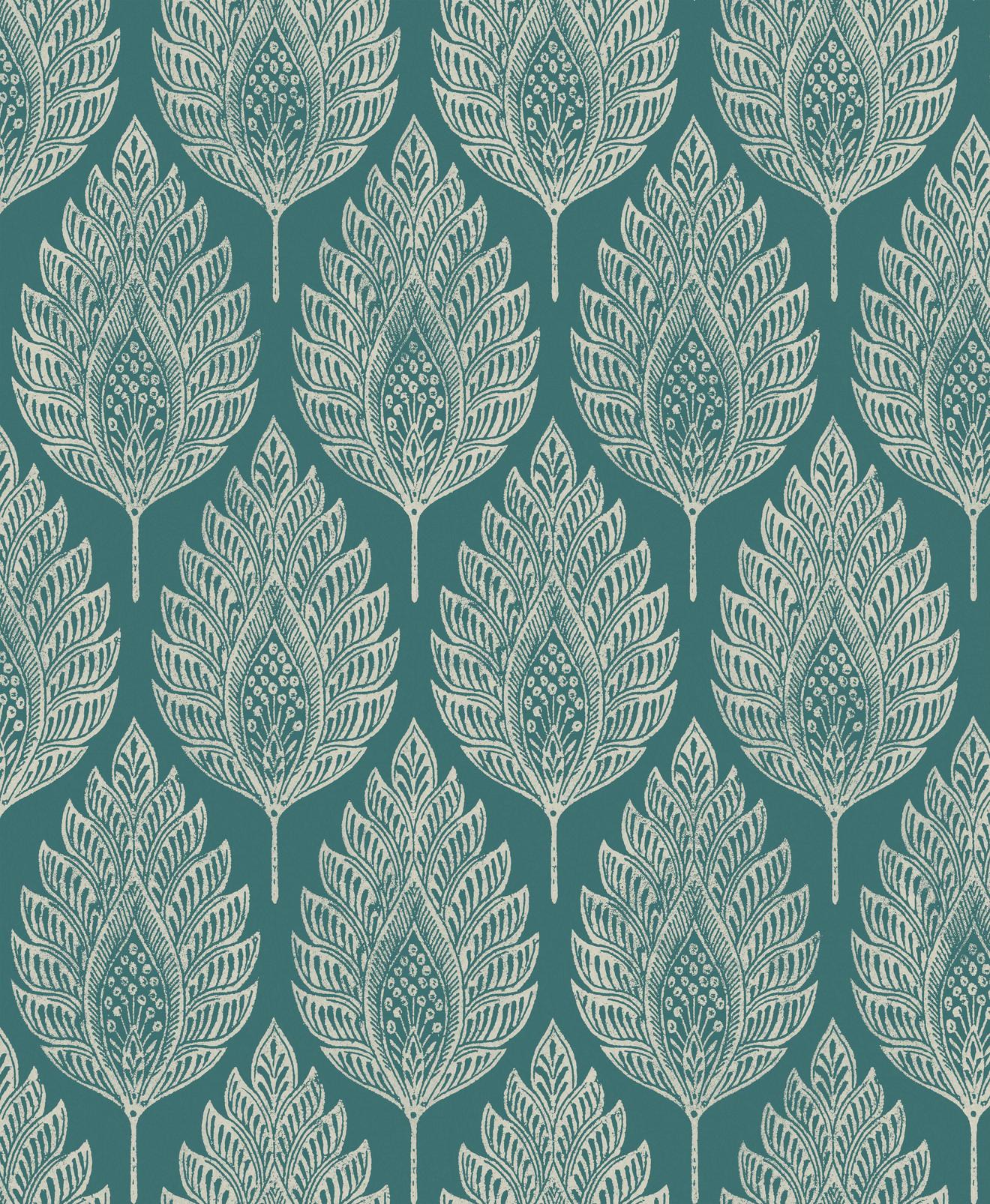 Flame Leaf Teal Wallpaper | Blue | Graham & Brown