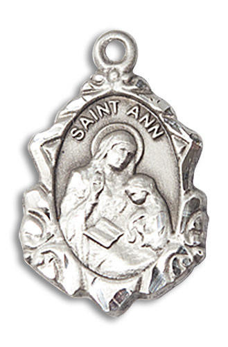 Embellished St. Ann Medal - Sterling Silver 3/4" x 1/2" Pendant (0822ASS)