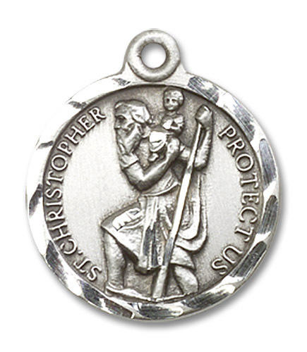St. Christopher Medal - Sterling Silver 7/8" x 3/4" Round Pendant (0192CSS)