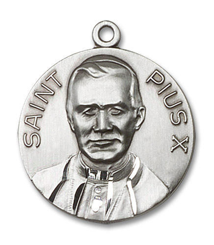 St. Pius X Medal - Sterling Silver Round Pendant (2 Sizes)