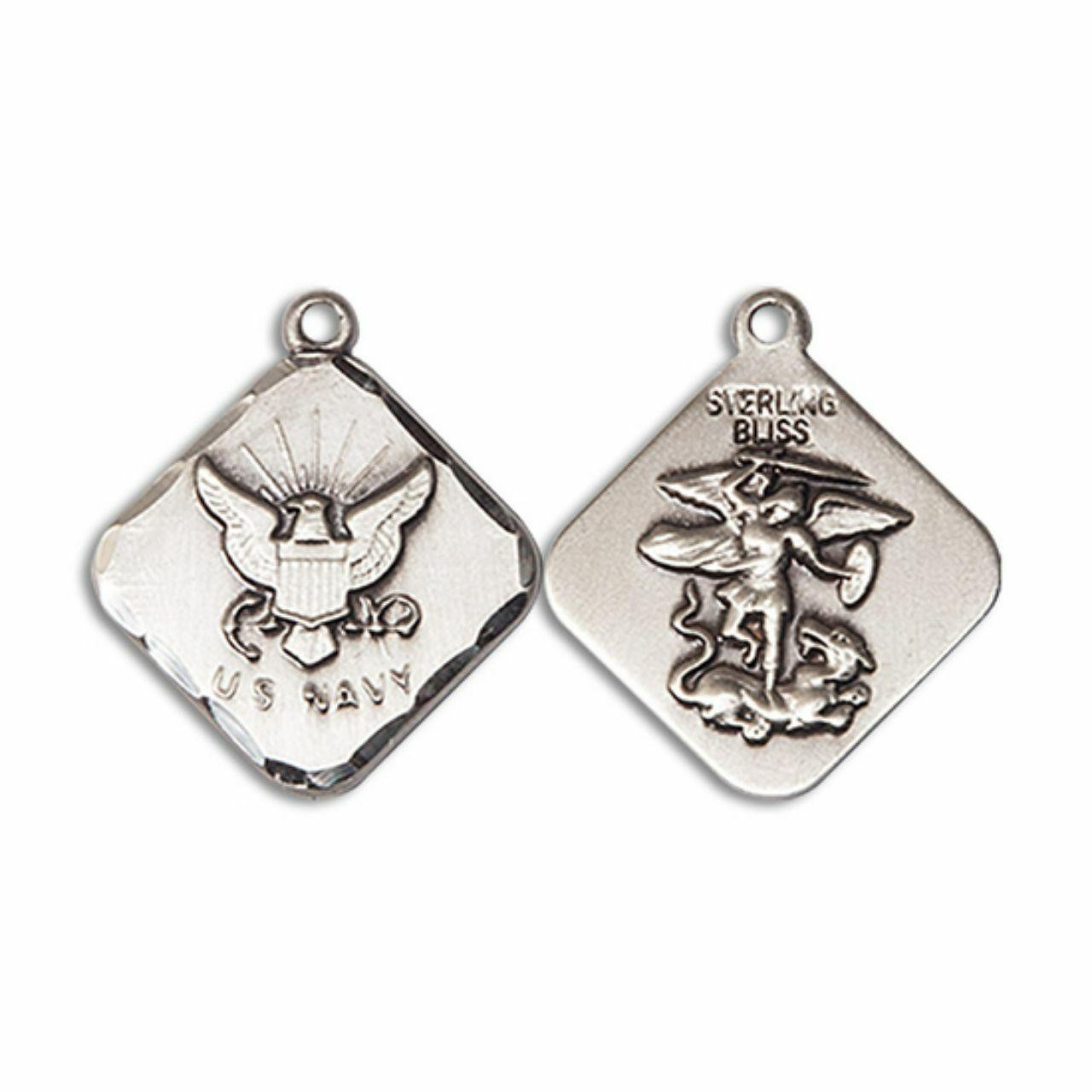 St. Michael Navy Medal - Sterling Silver 3/4" x 5/8" Diamond Shaped ...