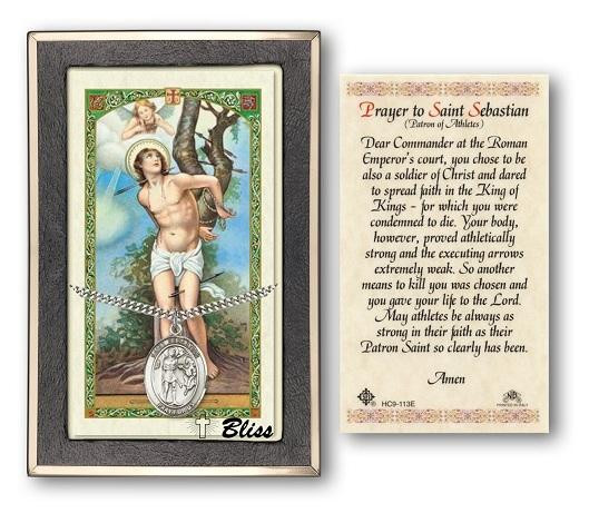 St. Sebastian Medal With Prayer Card - Sterling Silver 1" x 3/4" Oval ...