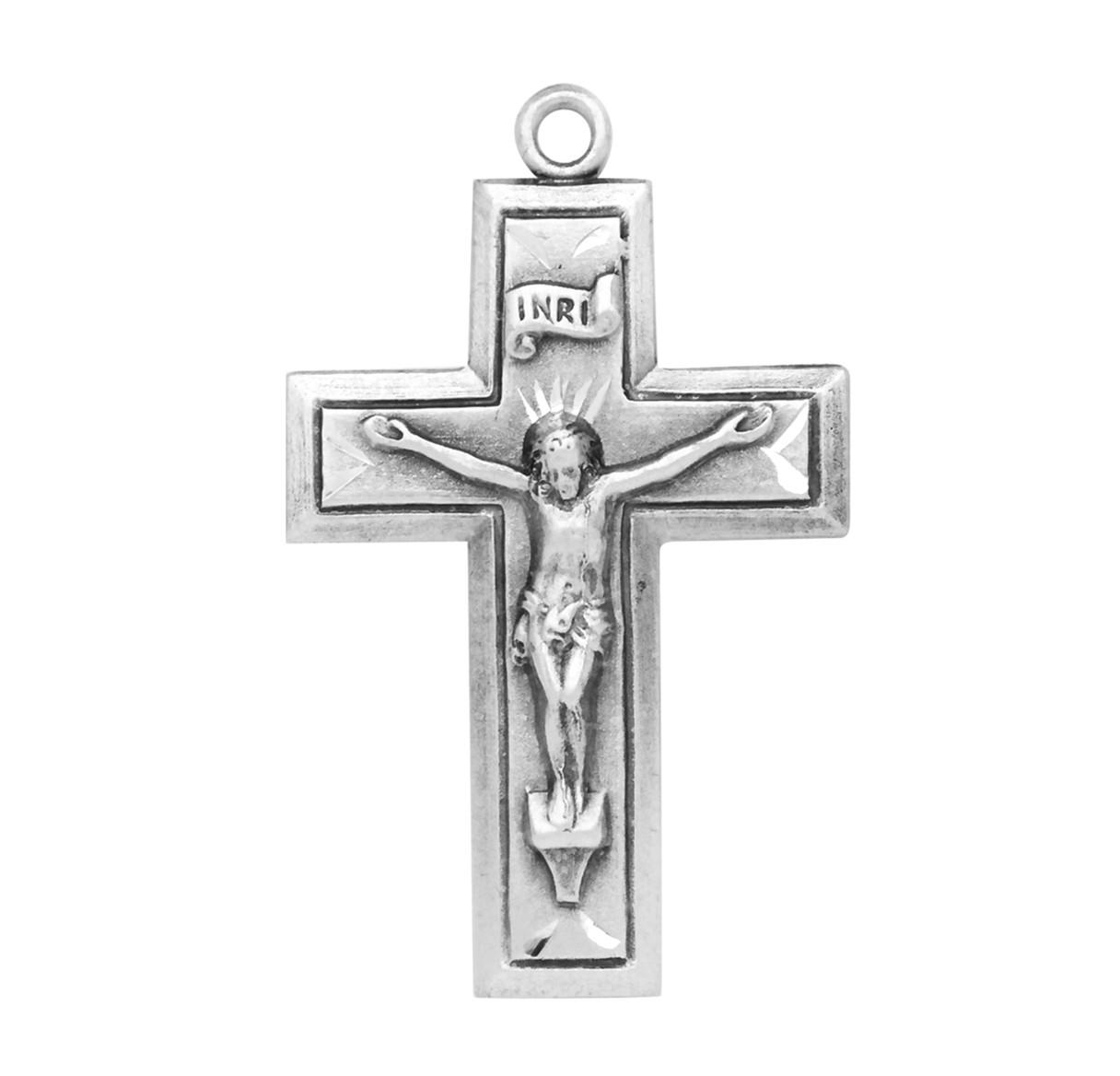 Wide Cross Engraved Crucifix Necklace - Sterling Silver Pendant on 24 ...