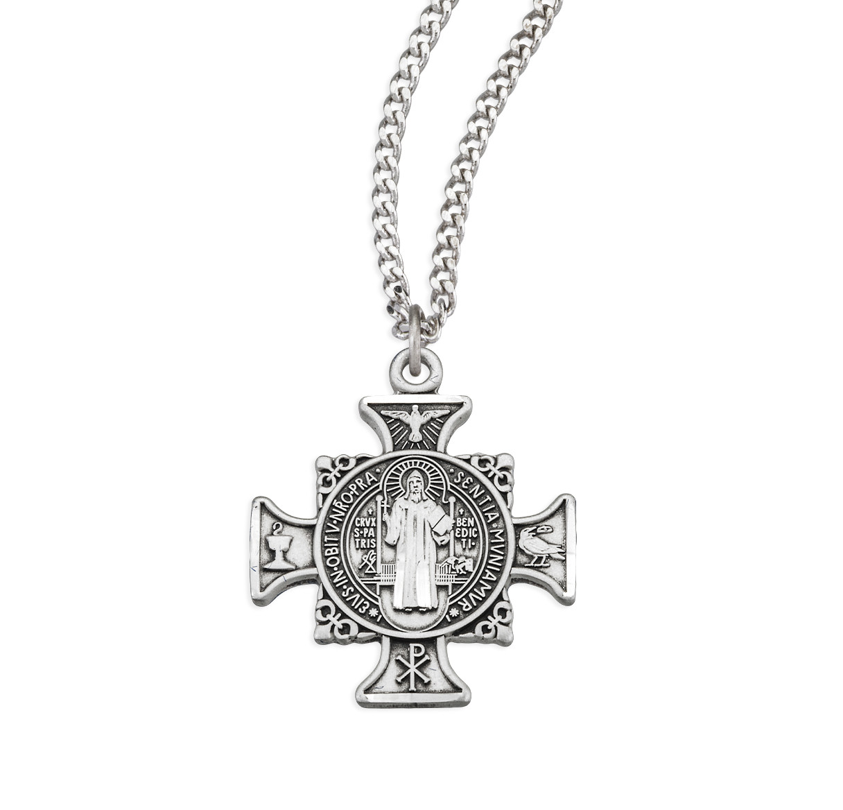 St. Benedict Maltese Cross Necklace - Sterling Silver Pendant On 24 ...