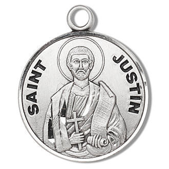 St. Justin Medal - Sterling Silver - On 20" Stainless Chain - Sterling ...