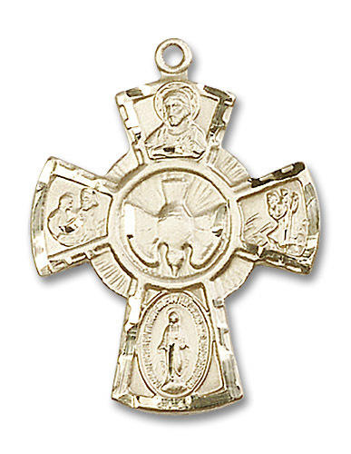 Large 5-Way Medal - 14kt Gold 1 1/8" x 7/8" Pendant (0045)