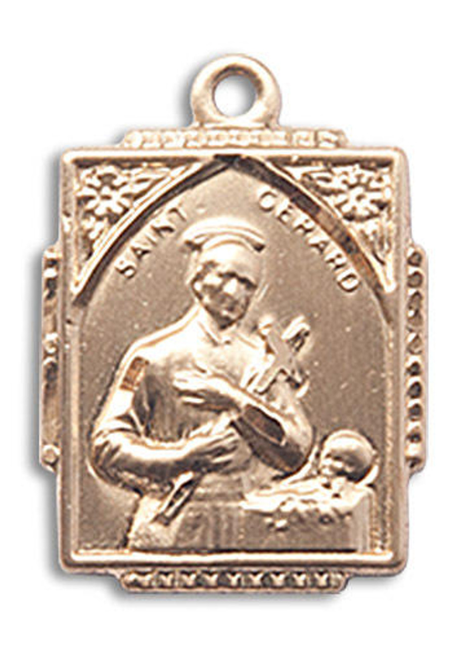 St. Gerard Medal - 14kt Gold 3/4" x 1/2" Rectangular Pendant (0804G)