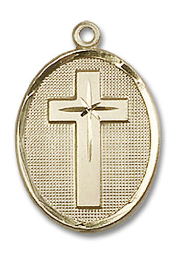 Cross Medal - 14kt Gold Oval Pendant (2 Sizes)