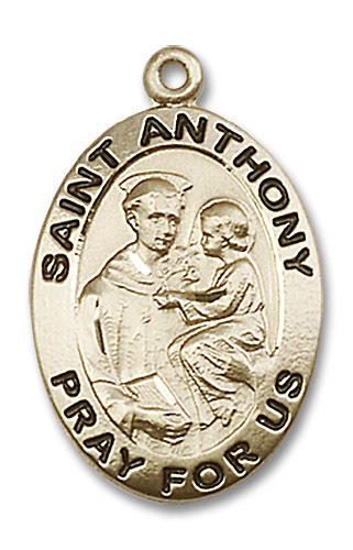 Large St. Anthony Medal - 14kt Gold 1" x 5/8" Oval Pendant (4021)