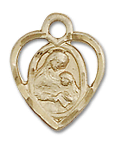 Cut Out Heart Shaped St. Ann Pendant Charm - 14kt Gold (5405)