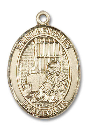 St. Benjamin Medal - 14kt Gold Oval Pendant (3 Sizes)