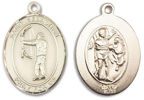 St. Sebastian Archery Medal - 14kt Gold Oval Pendant (3 Sizes)