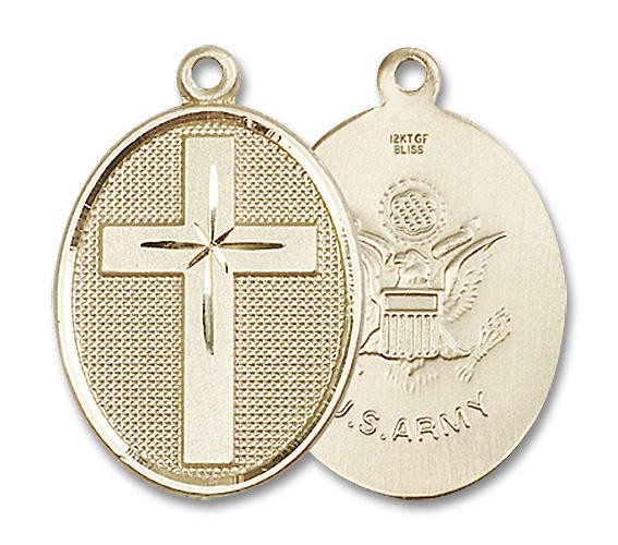 Large Army Cross Medal - 14kt Gold 1 1/8" x 3/4" Oval Pendant (0783)