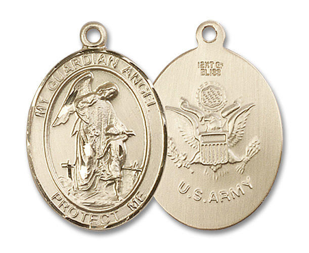 Guardian Angel Army Medal - 14kt Gold Oval Pendant (3 Sizes)