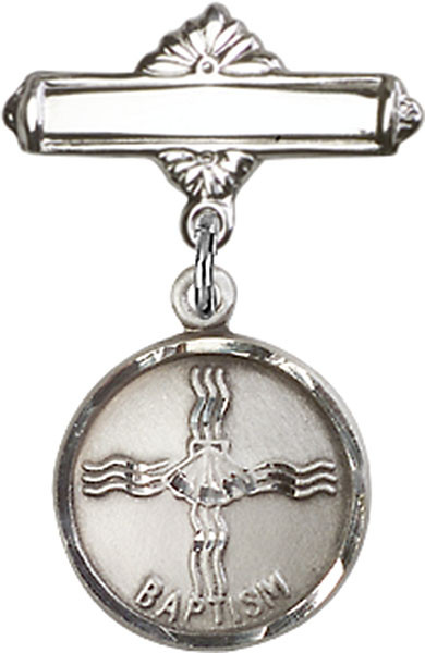 Personalized Baby Badge - Engraved Badge Pin with Baptism Charm