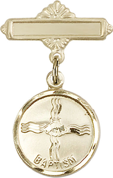 Personalized Baby Badge - Engraved Badge Pin with Baptism Charm
