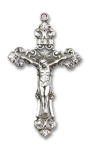 Extra Large Embellished Crucifix Pendant - Sterling Silver 1 7/8" x 1 1 ...