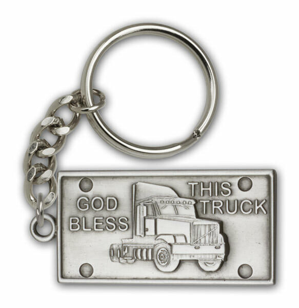 God Bless This Truck Keychain - Silver Finish