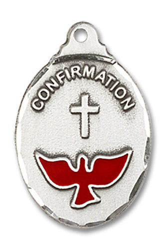 Red Inlay Confirmation Medal - Sterling Silver 7/8" x 1/2" Oval Pendant ...