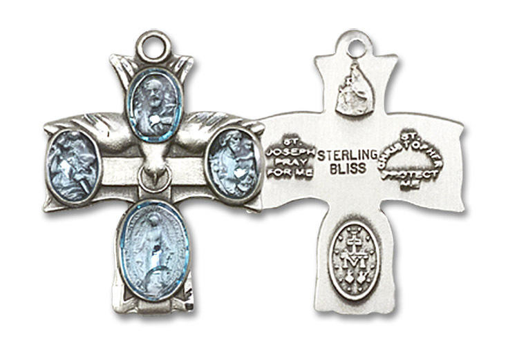 Blue Inlay 5-Way Confirmation Medal - Sterling Silver 3/4" x 5/8 ...