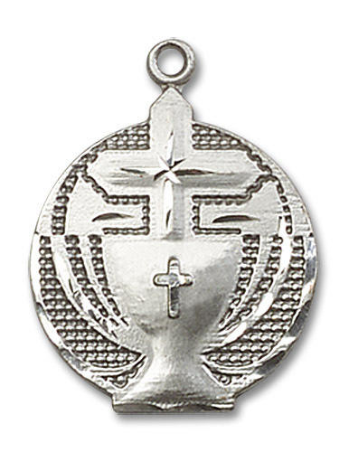 First Communion Medal - Sterling Silver 7/8" x 5/8" Round Pendant (2530SS)
