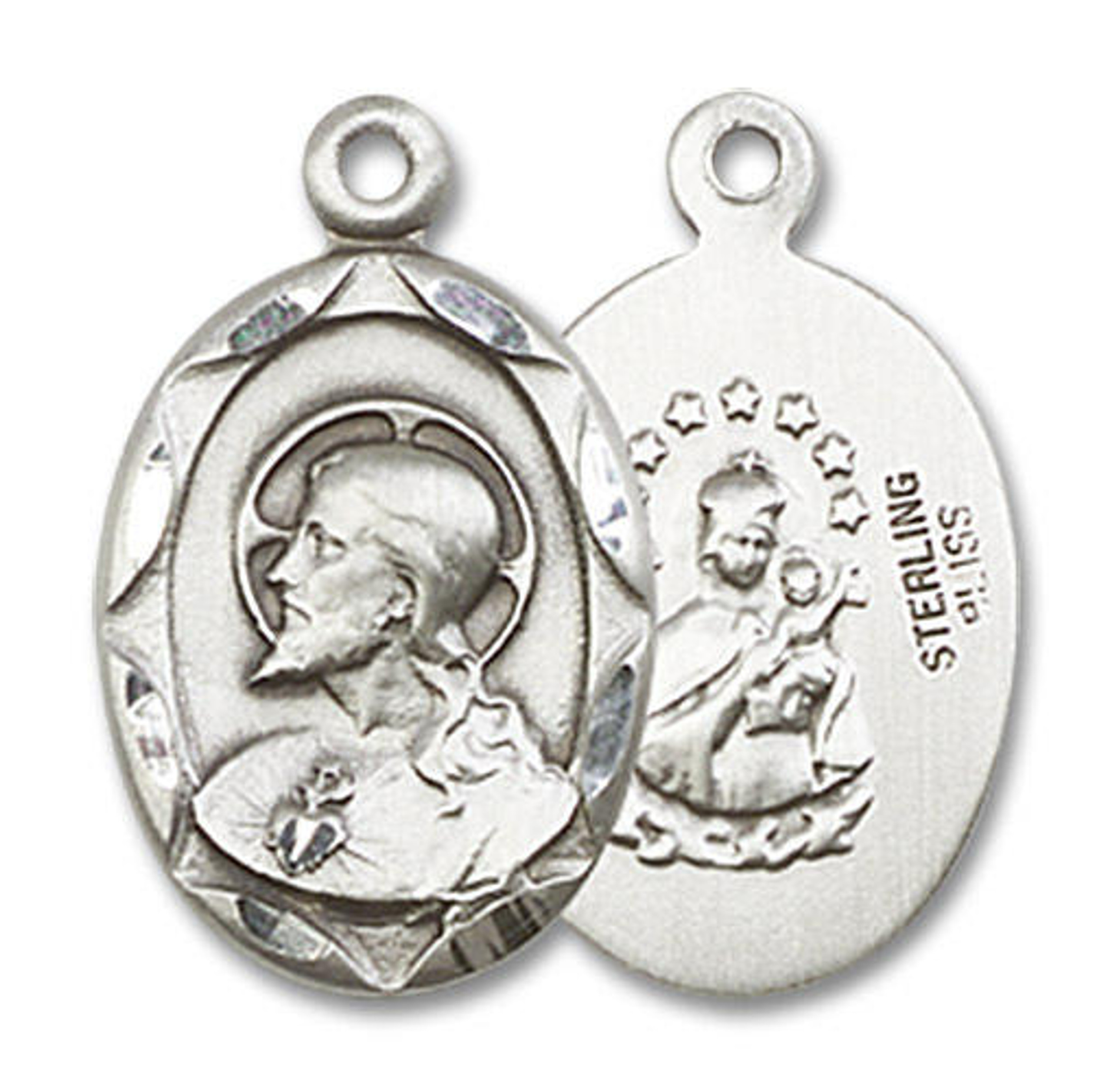 Scapular Medal - Sterling Silver 3/4" x 3/8" Oval Pendant (0612SSS)