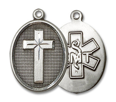 EMT Cross Medal - Sterling Silver 3/4" x 1/2" Oval Pendant (0883SS10)