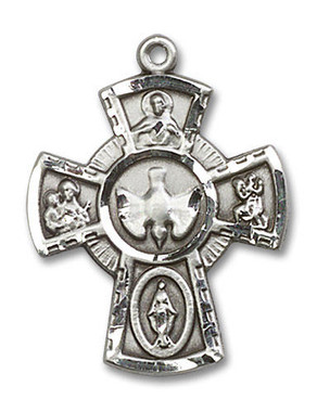 Large 5-Way Medal - Sterling Silver 1" x 3/4" Oval Pendant (2045SS)