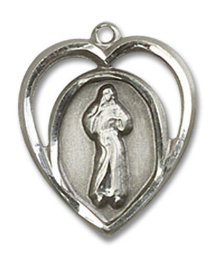 Cut Out Heart Shaped Divine Mercy Pendant - Sterling Silver 5/8" x 1/2 ...