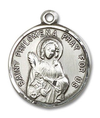 St. Philomena Medal - Sterling Silver 3/4" x 5/8" Round Pendant (4267SS)