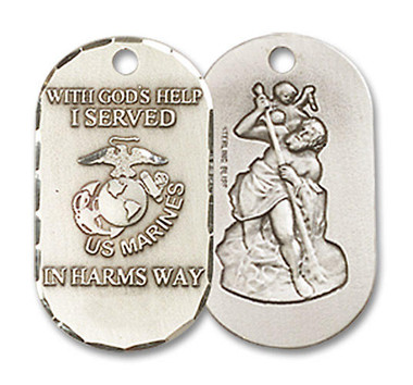 St. Christopher Marines Dog Tag Pendant - Sterling Silver 3/4" x 3/8 ...