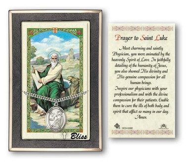 St. Luke The Apostle Medal With Prayer Card - Sterling Silver 1" x 3/4 ...