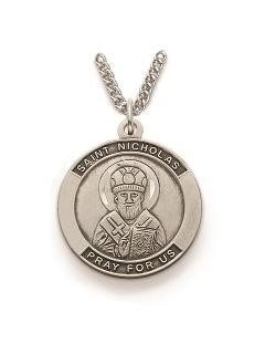St. Nicholas Necklace - Sterling Silver Round Medal On 24" Stainless ...