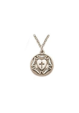Lutheran Rose Necklace - Sterling Silver Round Medal on 18" Stainless ...